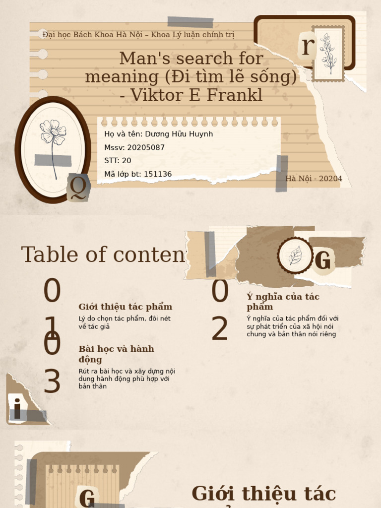 Mans'Search For Meaning DuongHuuHuynh 20205087 CHXHKH | PDF