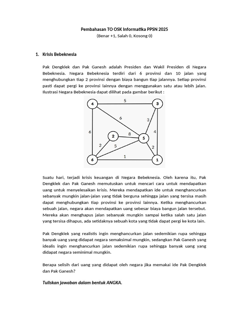 Kunci Jawaban Dan Pembahasan To OSK Informatika 2025 | PDF