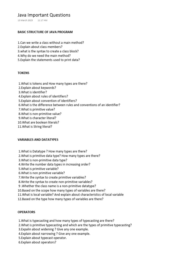 Java Questions (Shambhu Patil) | PDF | Class (Computer Programming) | Method (Computer Programming)