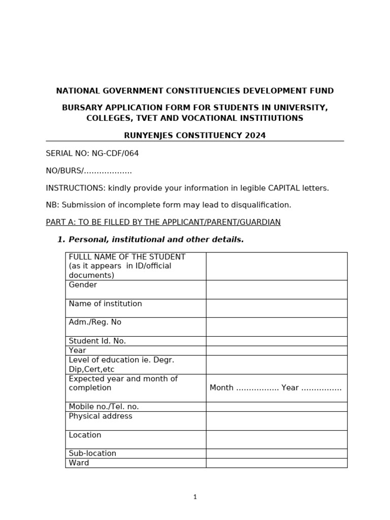 Tertiary Bursary Form - 2024 | PDF | Disability