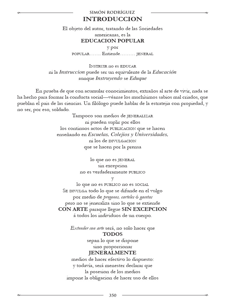 Simon - Rodriguez - Obras - Completas (1) Adaptación PreU Eduardo Galeano | PDF | Moralidad | Verdad