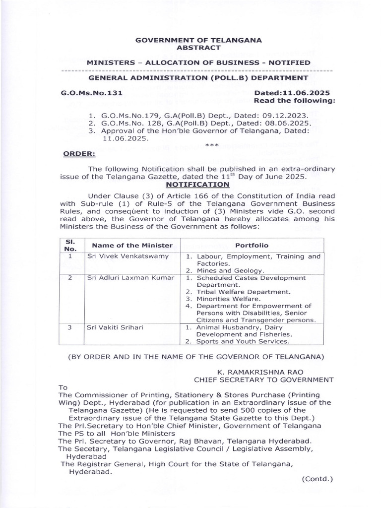 Allocation of Portfolios To Three Ministers | PDF | Government Of India ...