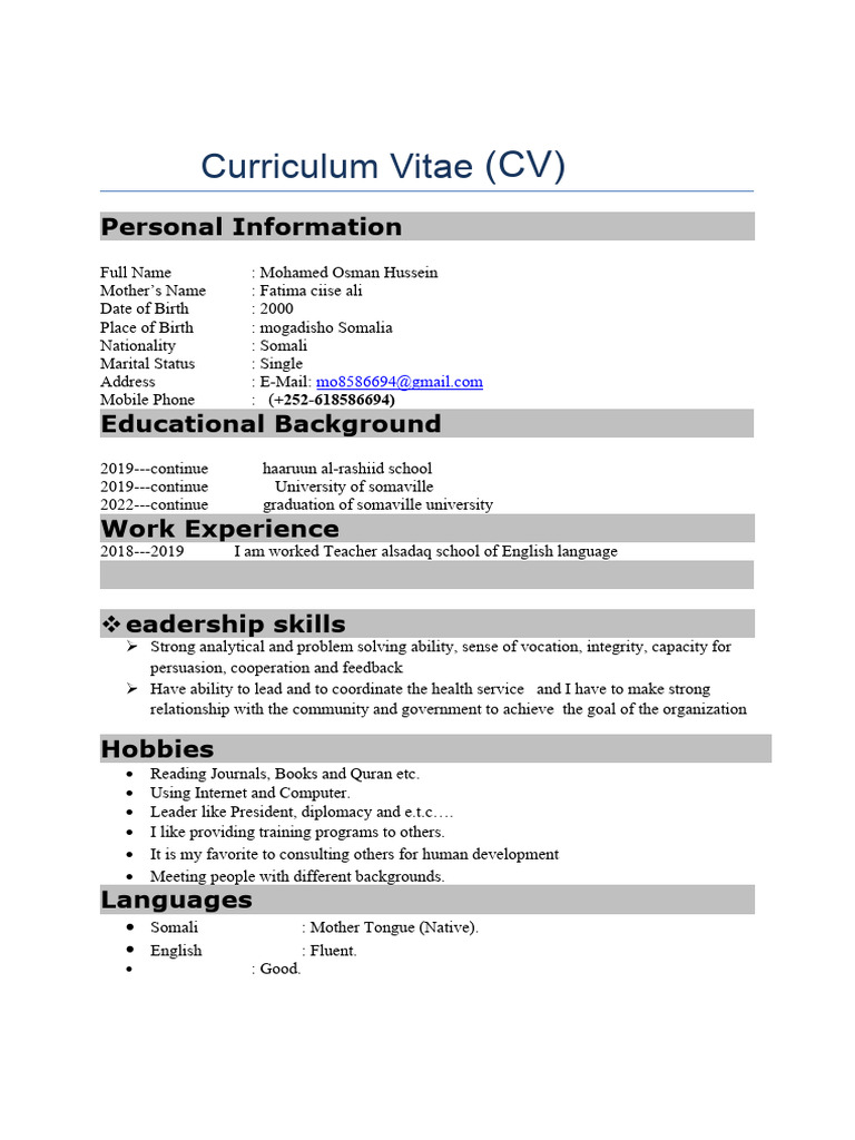 Curriculum - Vitae - CV (2) Mohamed Osman PDF | PDF