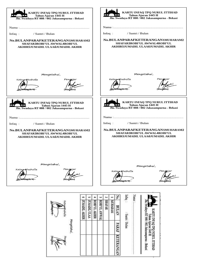 Kartu Infaq Word 1 | PDF