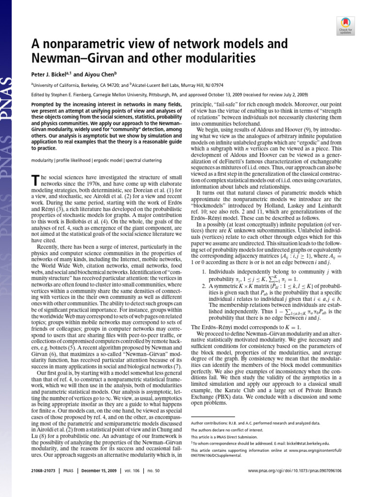 A Nonparametric View of Network Models and Newman–Girvan and Other Modularities | PDF | Applied ...