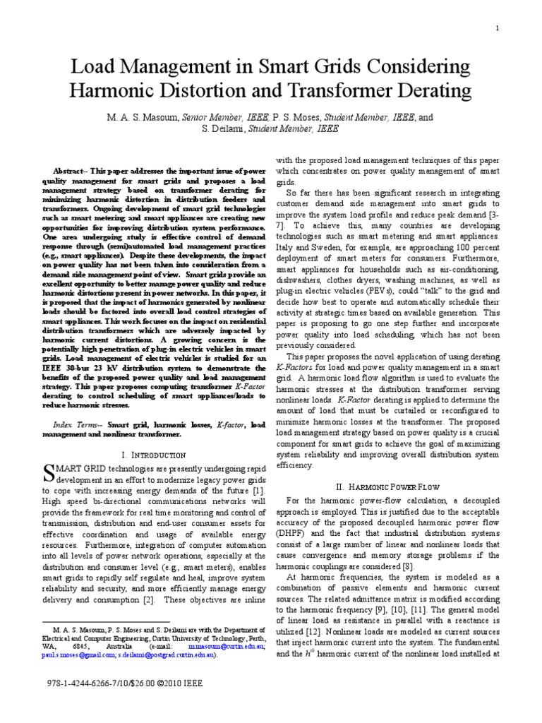 Load Management in Smart Grids Considering Harmonic Distortion and Transformer Derating ...