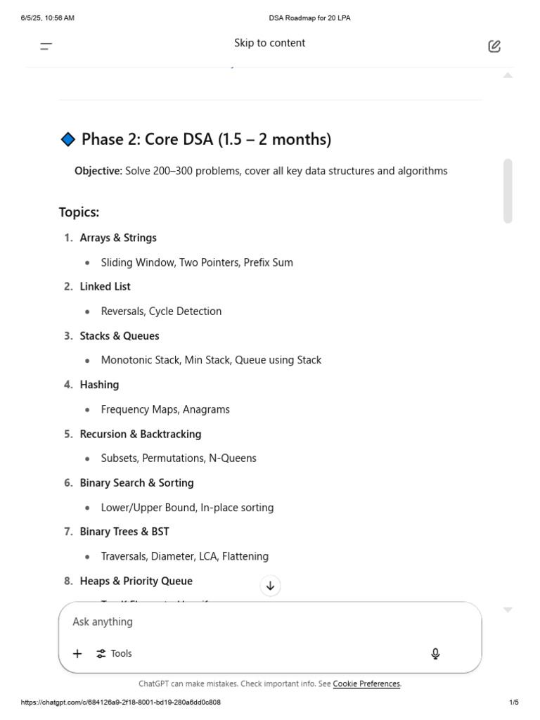 DSA Roadmap For 20 LPA2 | PDF