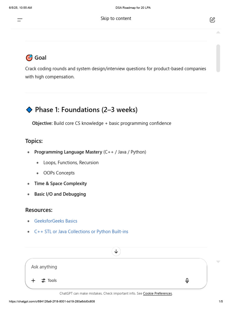 DSA Roadmap For 20 LPA | PDF
