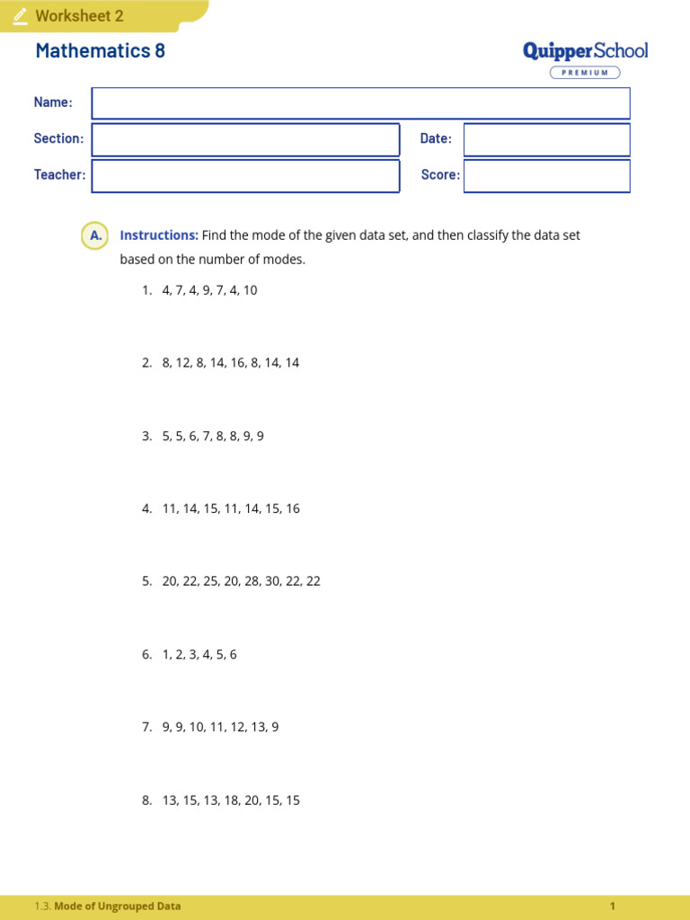 Mathematics Worksheet 1 | PDF