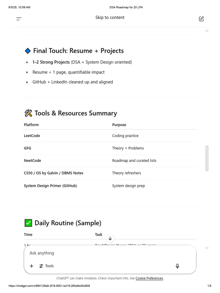 DSA Roadmap For 20 LPA6 | PDF