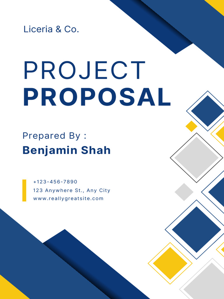 Blue White Yellow Simple Modern Geometric Project Proposal Cover A4 | PDF