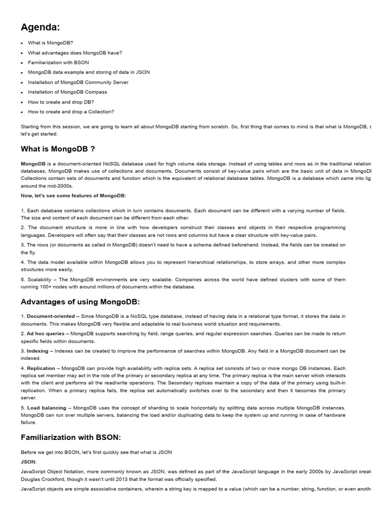 01 - Introduction To MongoDB | PDF | Mongo Db | Json