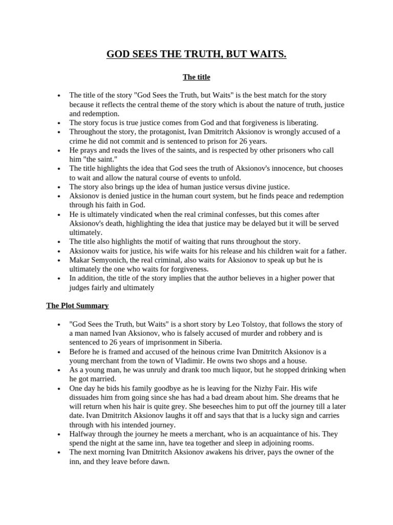 God Sees the Truth but Waits | PDF