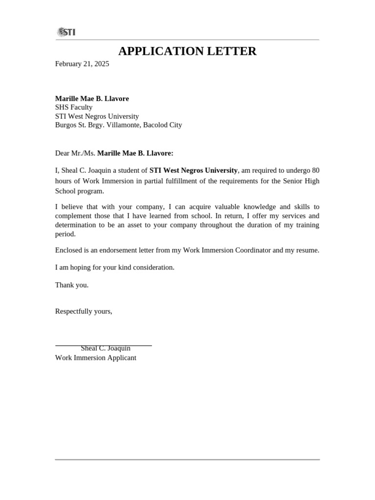 Application Letter 1 1 | PDF