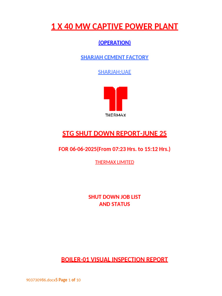 STG Shut Down Report (Operation) - JUNE - 25 - 6.6.25 | PDF | Valve ...