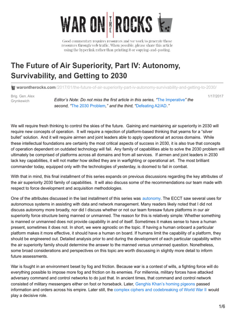 Future Air Superiority: Autonomy & Survival | PDF | Fighter Aircraft ...