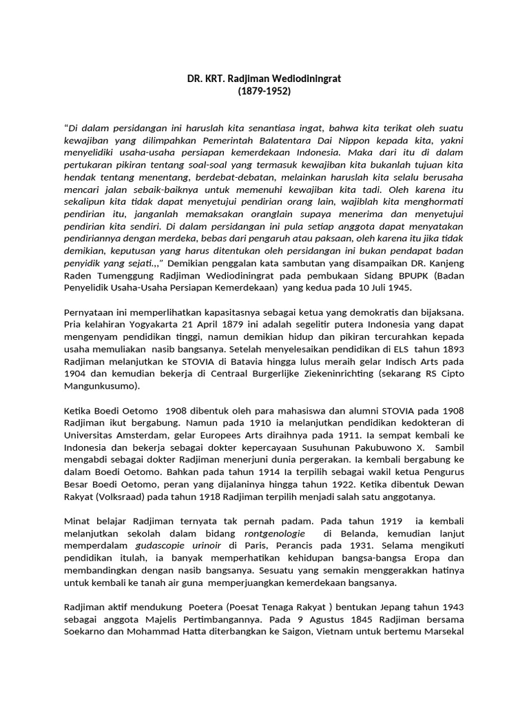 1 Dr Krt Radjiman Wediodiningrat Versi Sangat Ringkas | PDF