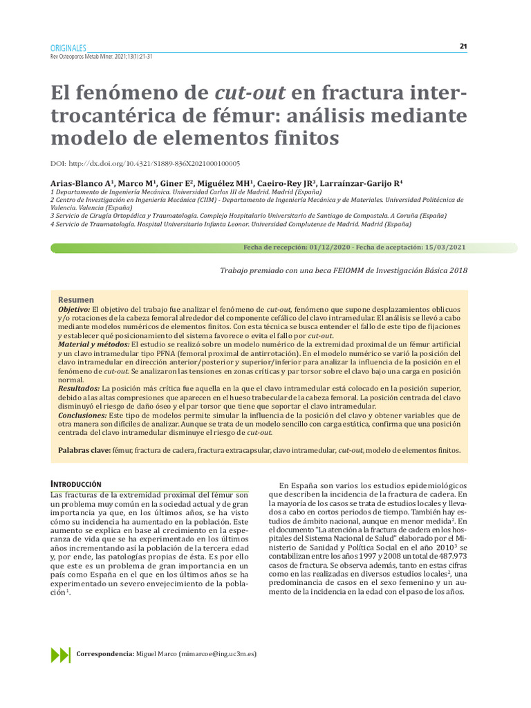 Análisis del cut-out en fractura de fémur | PDF | Hueso | Elasticidad ...