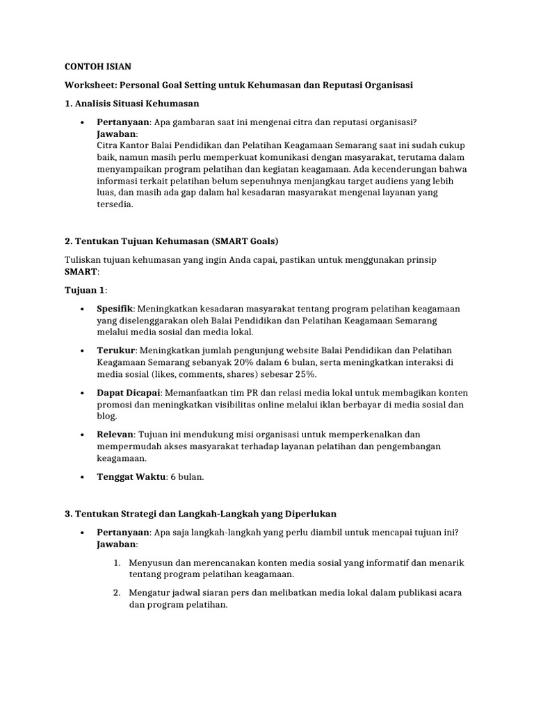 Lembar Kerja Personal Goal - CONTOH ISIAN | PDF