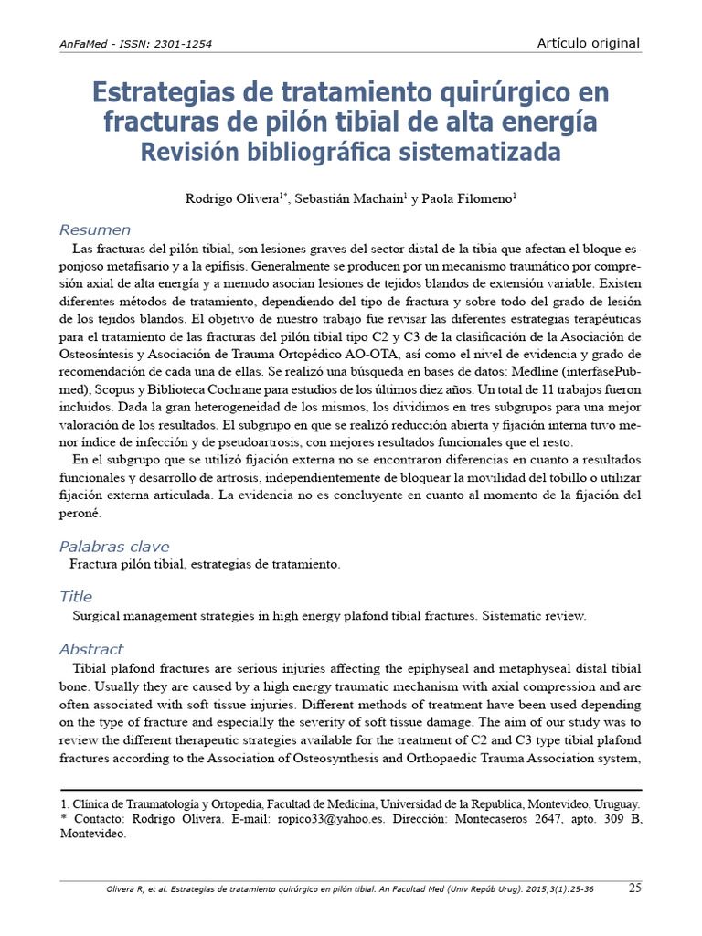 Pilon Tibial Protocolo de Investigacion N | PDF | Tobillo | Sistema musculoesquelético