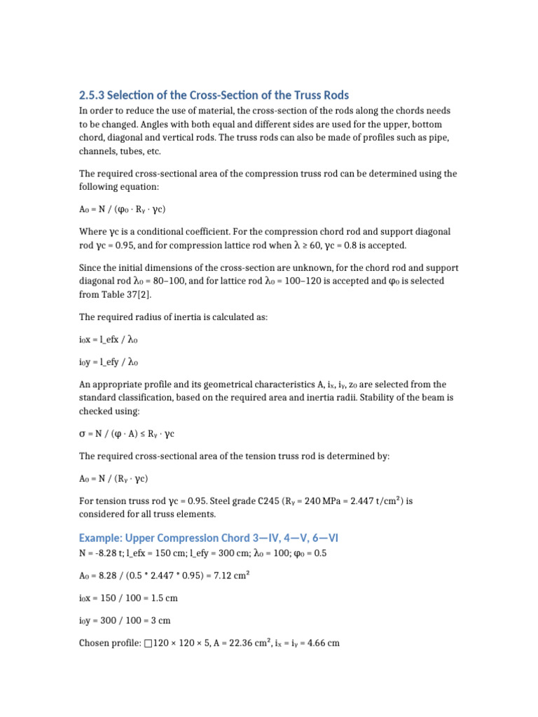 Truss Cross Section Selection | PDF