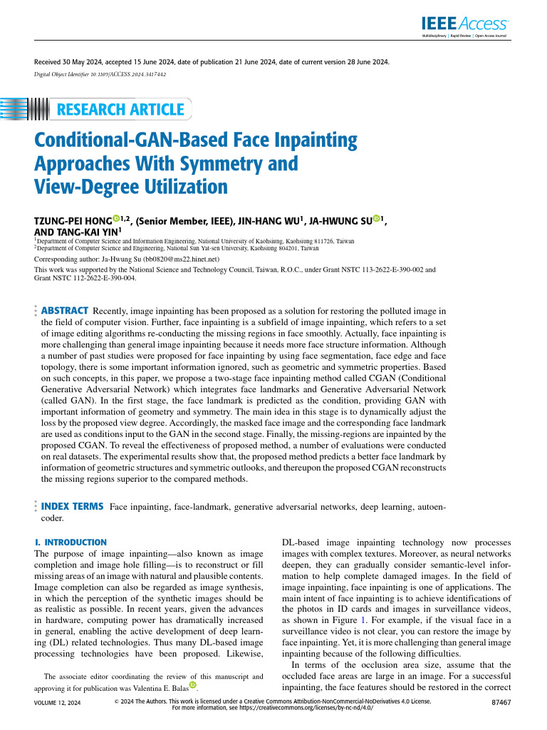 Conditional-GAN-Based Face Inpainting Approaches With Symmetry and View ...