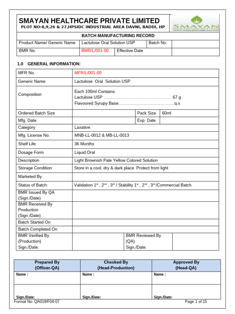BMR Lactulose Oral Solution Usp 1KL | PDF