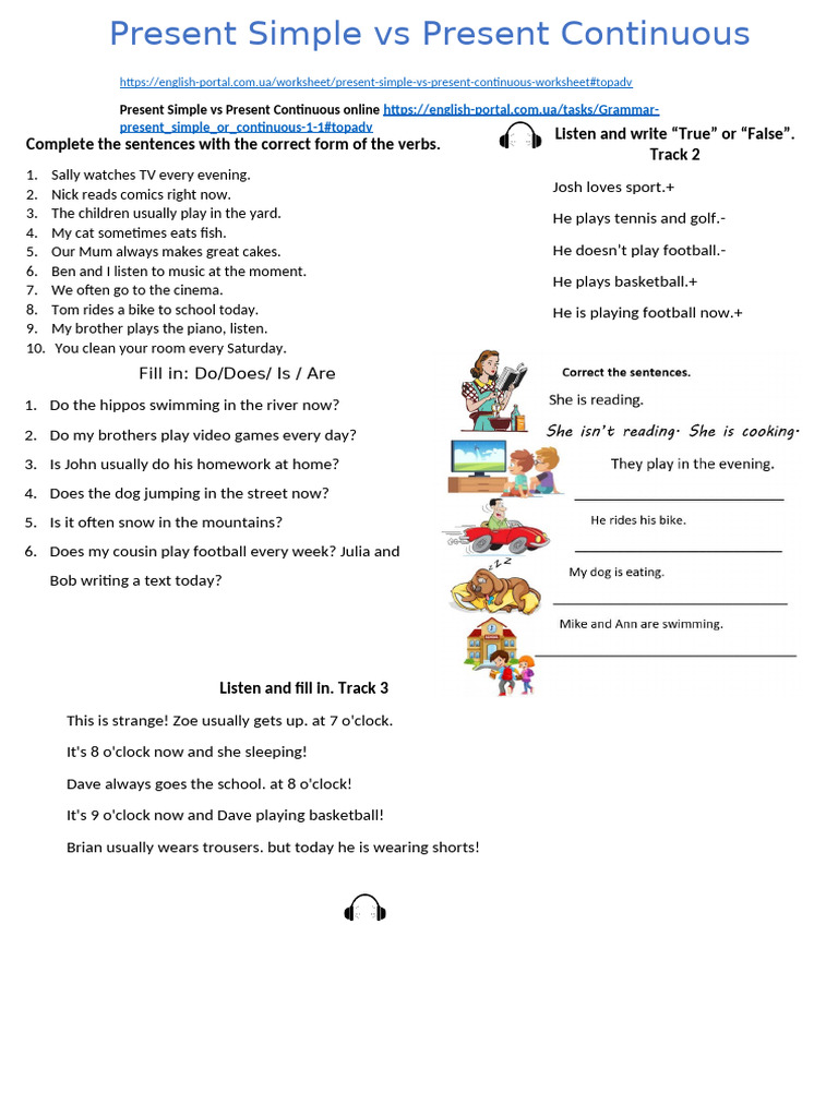 Present Simple Vs Present Continuous Listening and Grammar Drills ...