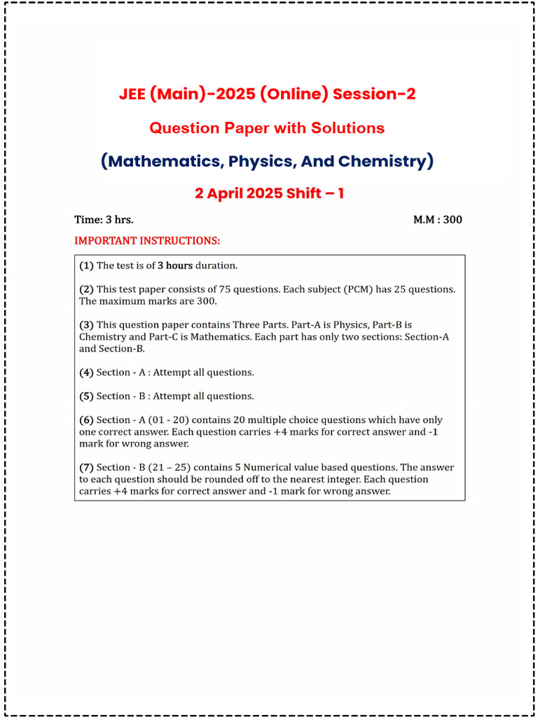 JEE Main 2025 Questions Only | PDF