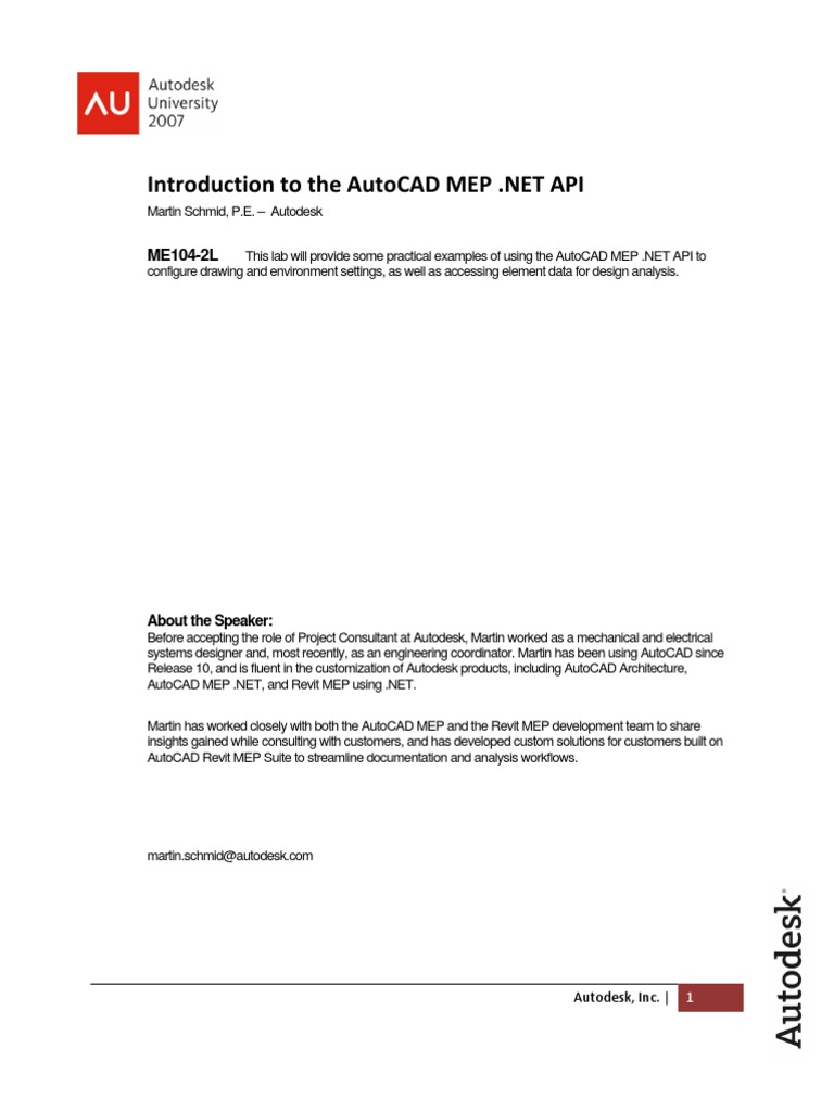 ME104-2L Introduction To The AutoCAD MEP .NET API | PDF | Autodesk ...