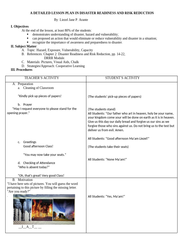 Disaster Readiness Lesson Plan | PDF | Hazards | Disaster Risk Reduction