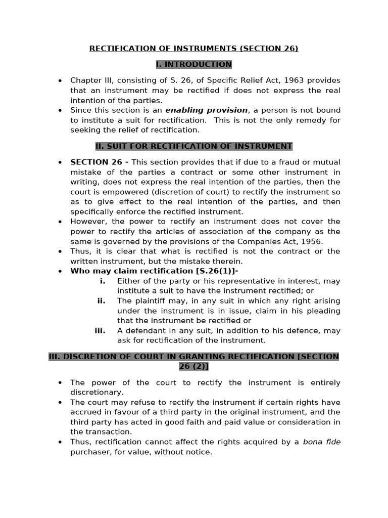 Rectification of Instruments: Section 26 | PDF | Lawsuit | Legal Remedy