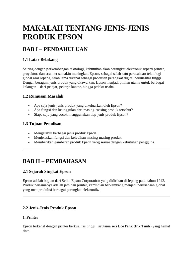 Jenis-Jenis Produk Epson dan Kegunaannya | PDF