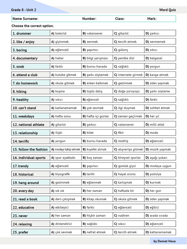 8.2 Word Quiz | PDF