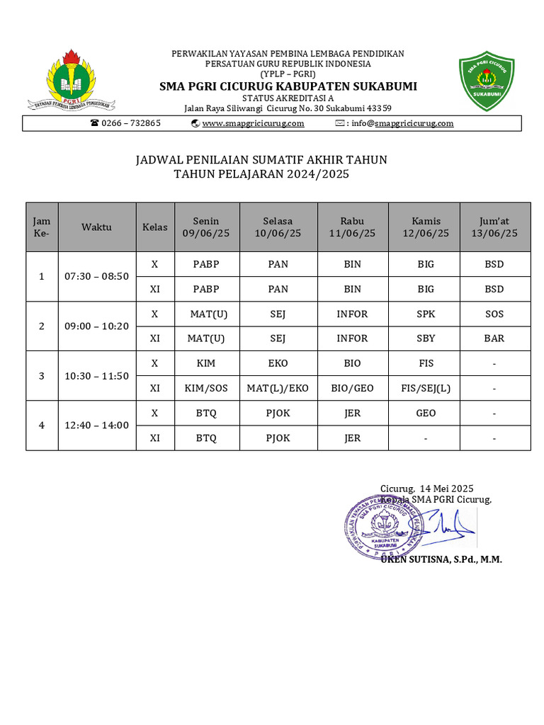 Jadwal Penilaian Sumatif Akhir Tahun 2024-2025 | PDF
