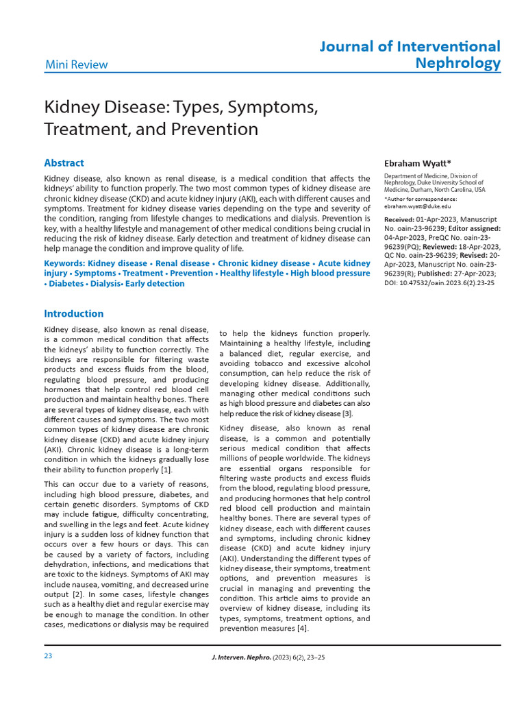 Kidney Disease Types Symptoms Treatment and Prevention | PDF | Chronic ...