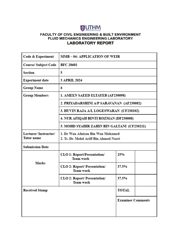 Flow Over The Weir (Open Ended) | PDF | Flow Measurement | Fluid Mechanics