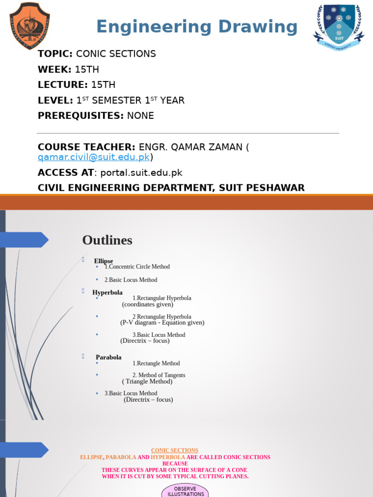 Conic Sections in Engineering Drawing | PDF | Ellipse | Algebraic Geometry