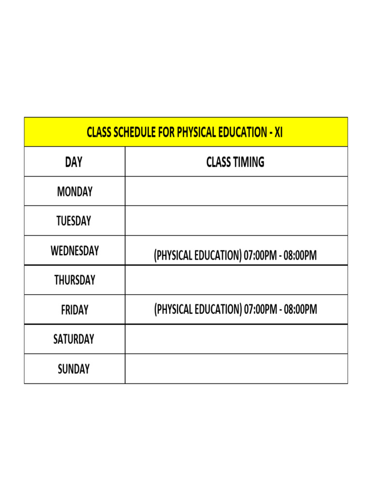 Class Xi Physical Education Class Schedule | PDF