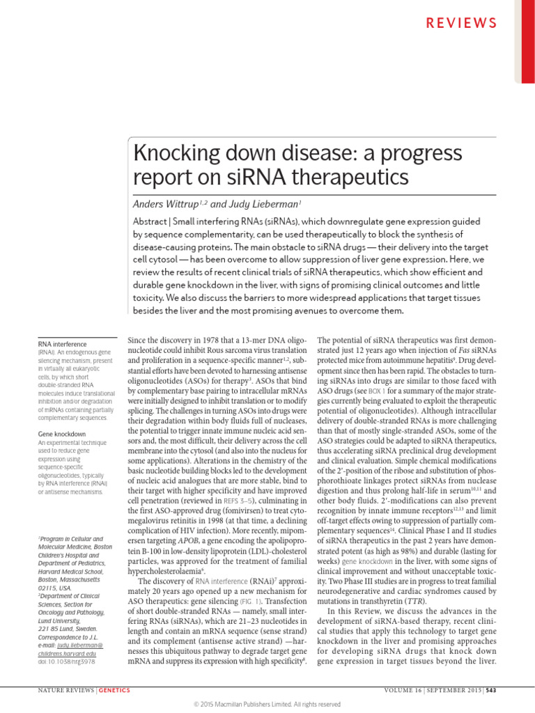 Knocking Down Disease A Progress Report On siRNA Therapeutics | PDF ...