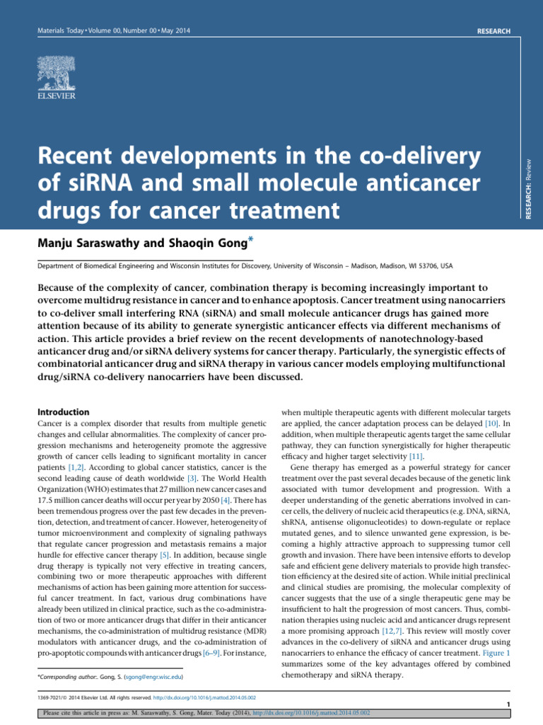 Recent Developments in The Co-Delivery of siRNA and Small Molecule ...
