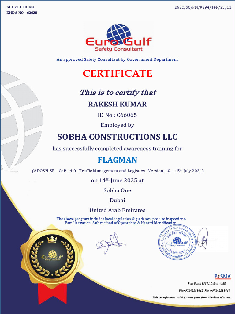 Certificate: Sobha Constructions LLC | PDF
