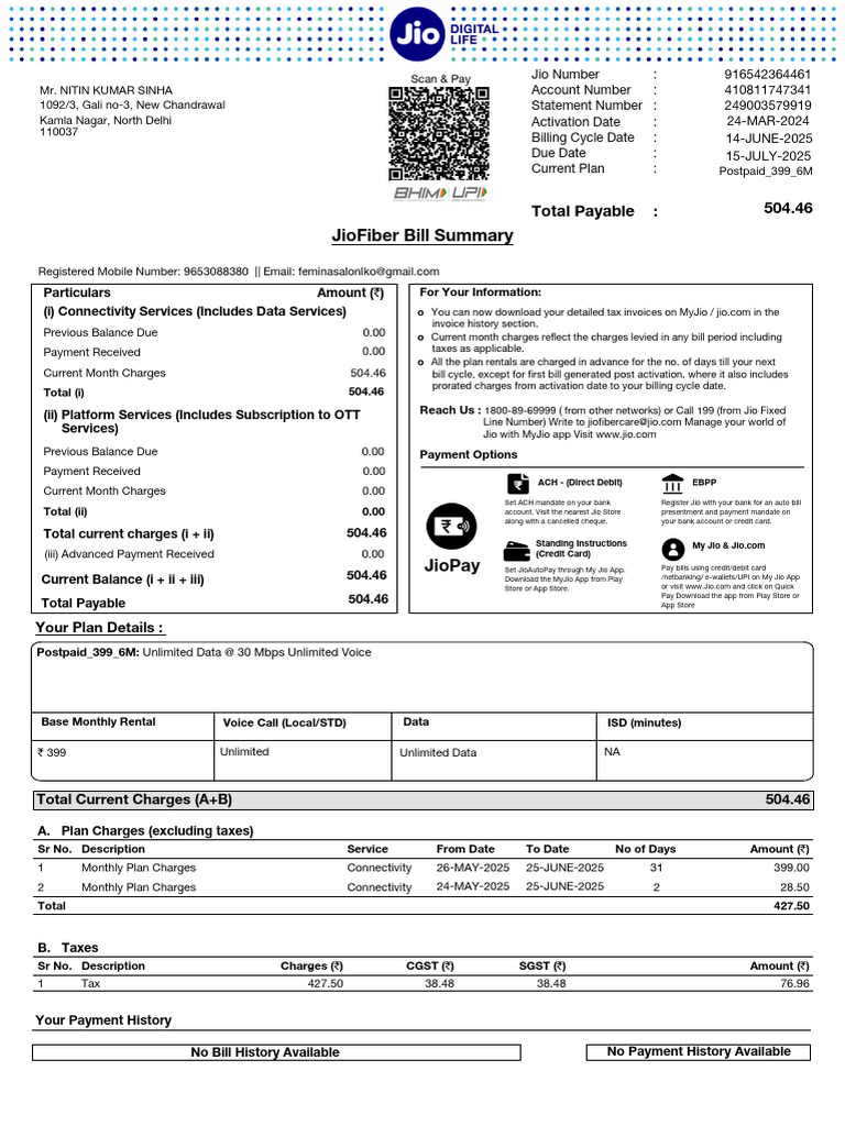 Jio Fiber Invoice 22456 | PDF | Payments | Banks