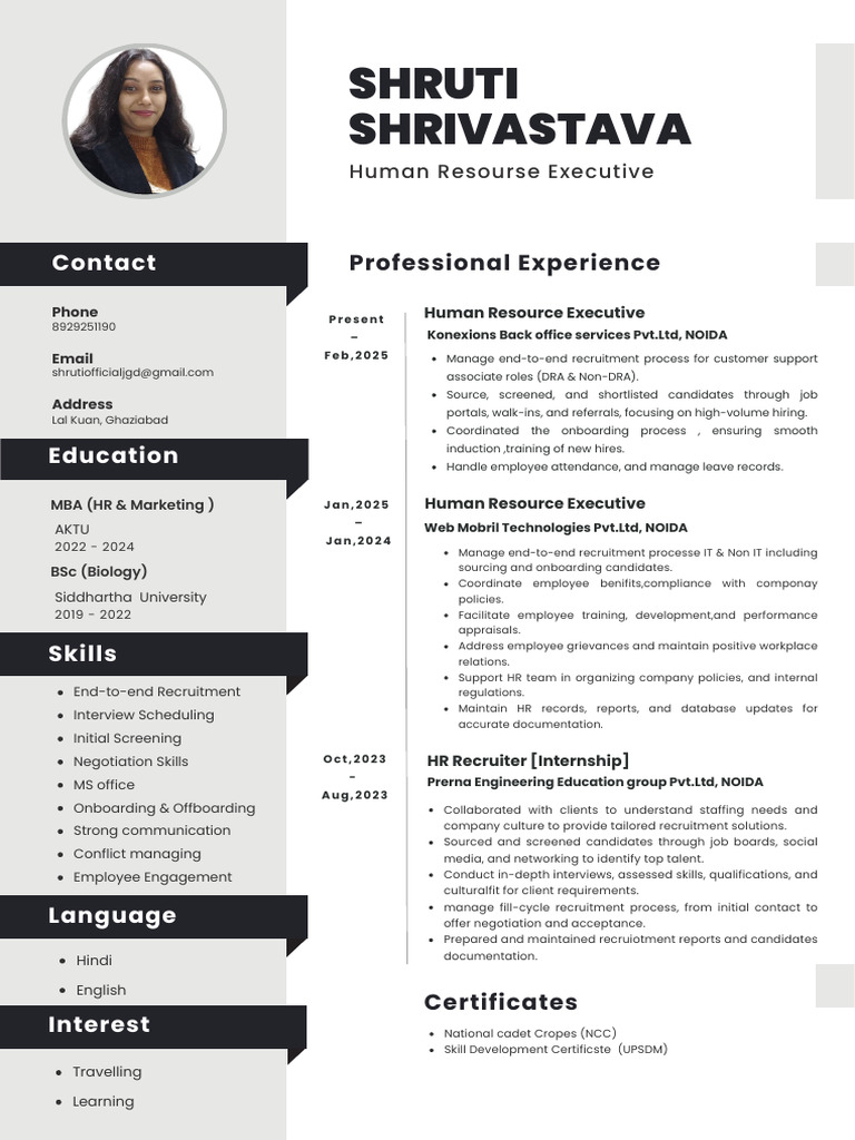 Shruti Shrivastava Updated CV | PDF | Recruitment | Human Resources