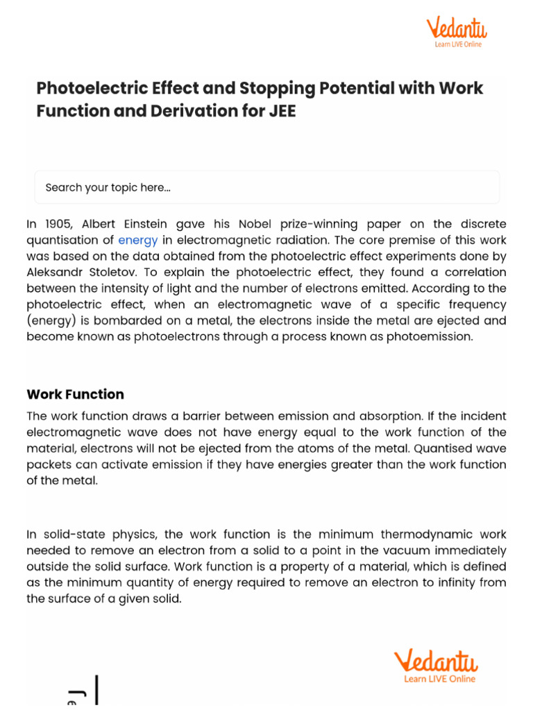 Photoelectric Effect and Stopping Potential With Work Function and ...