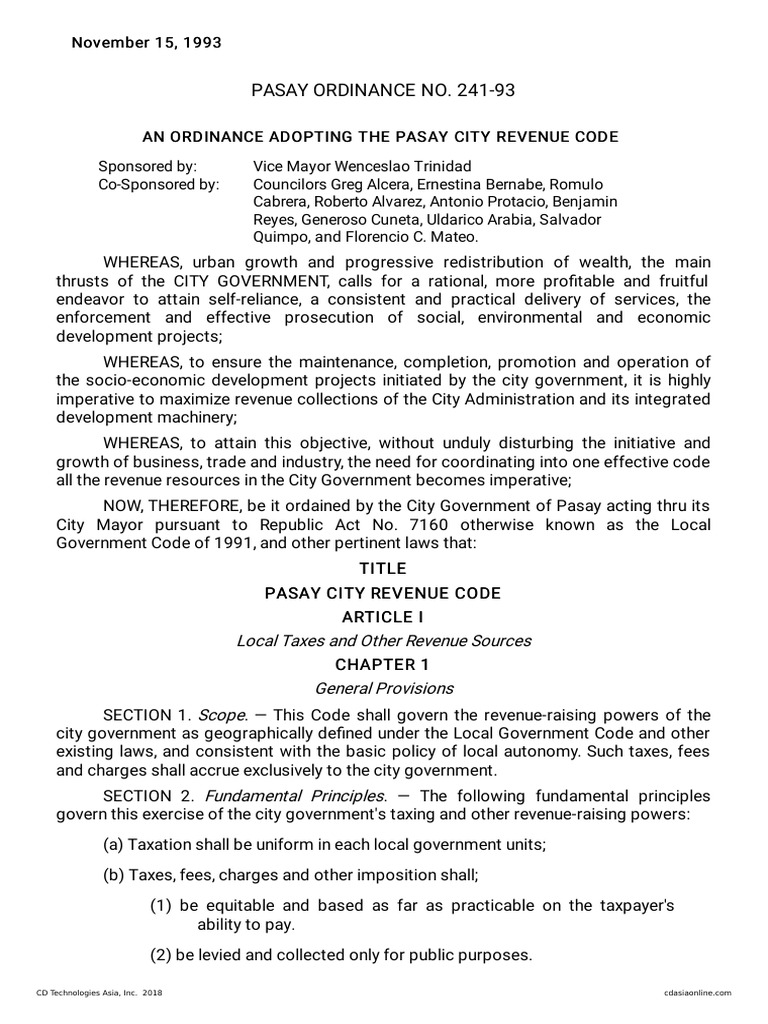 Pasay-1993-Pasay City Revenue Code | PDF | Taxes | Business