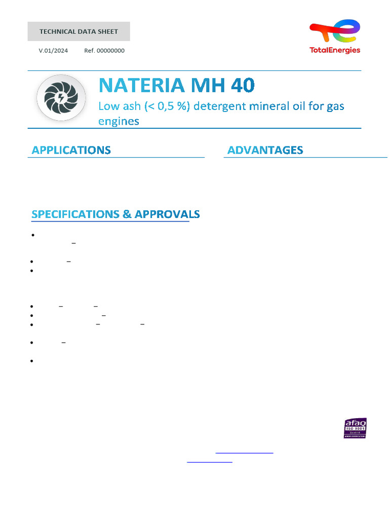 Nateria MH 40 Technical Data Sheet | PDF