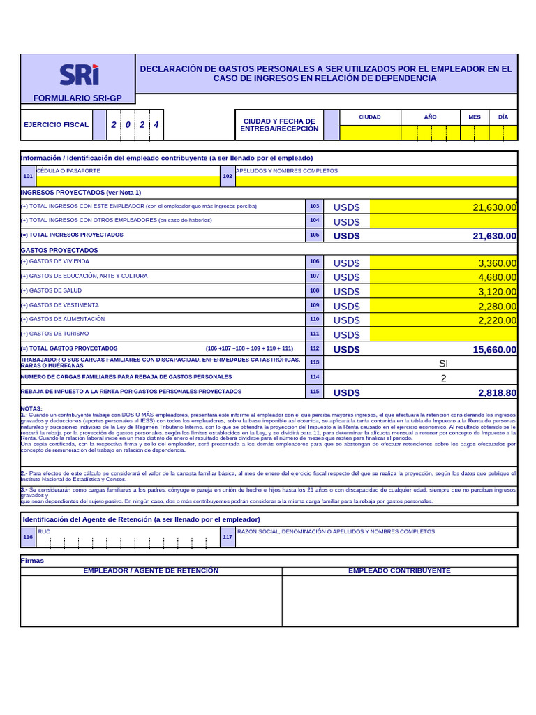 Formulario Sri - GP Continente | PDF | Impuestos | Impuesto sobre la renta