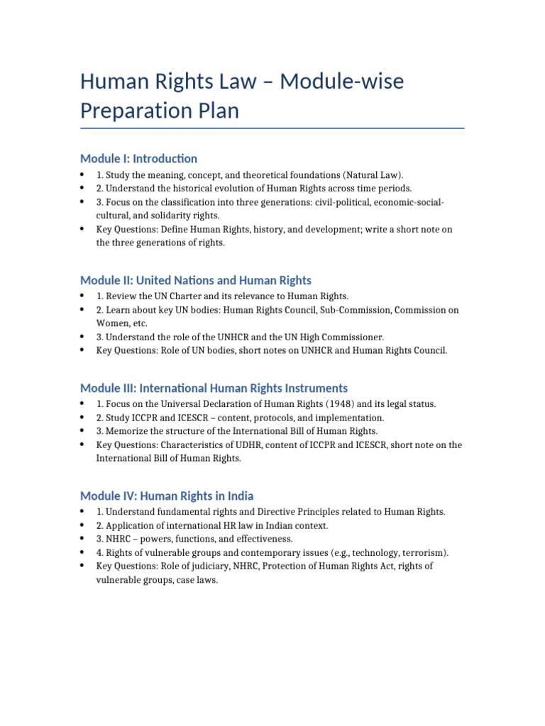 Human Rights Law Module Plan | PDF