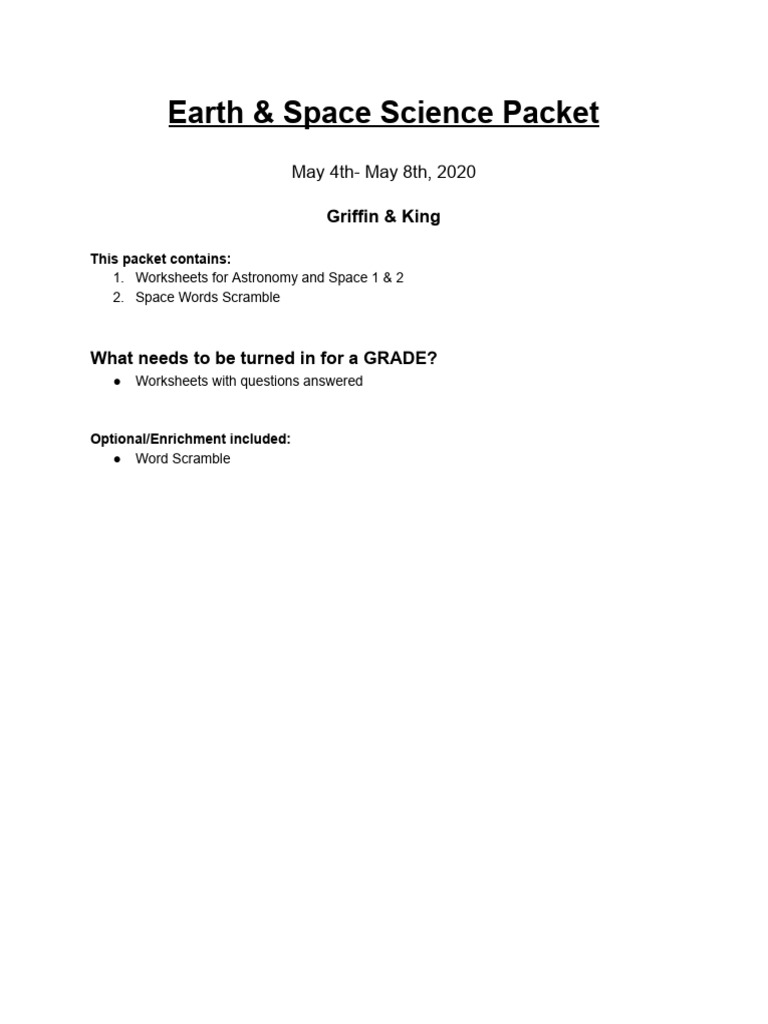 Earth & Space Science Worksheets | PDF | Planets | Terrestrial Planets